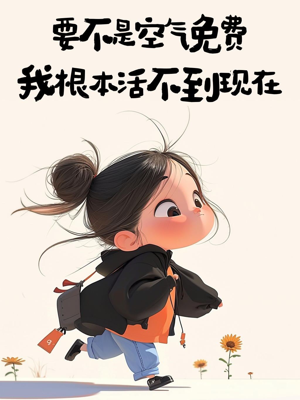 幸好空气免费 小女孩 没钱 贫穷 搞笑文案-Ai玩表情-51052.com