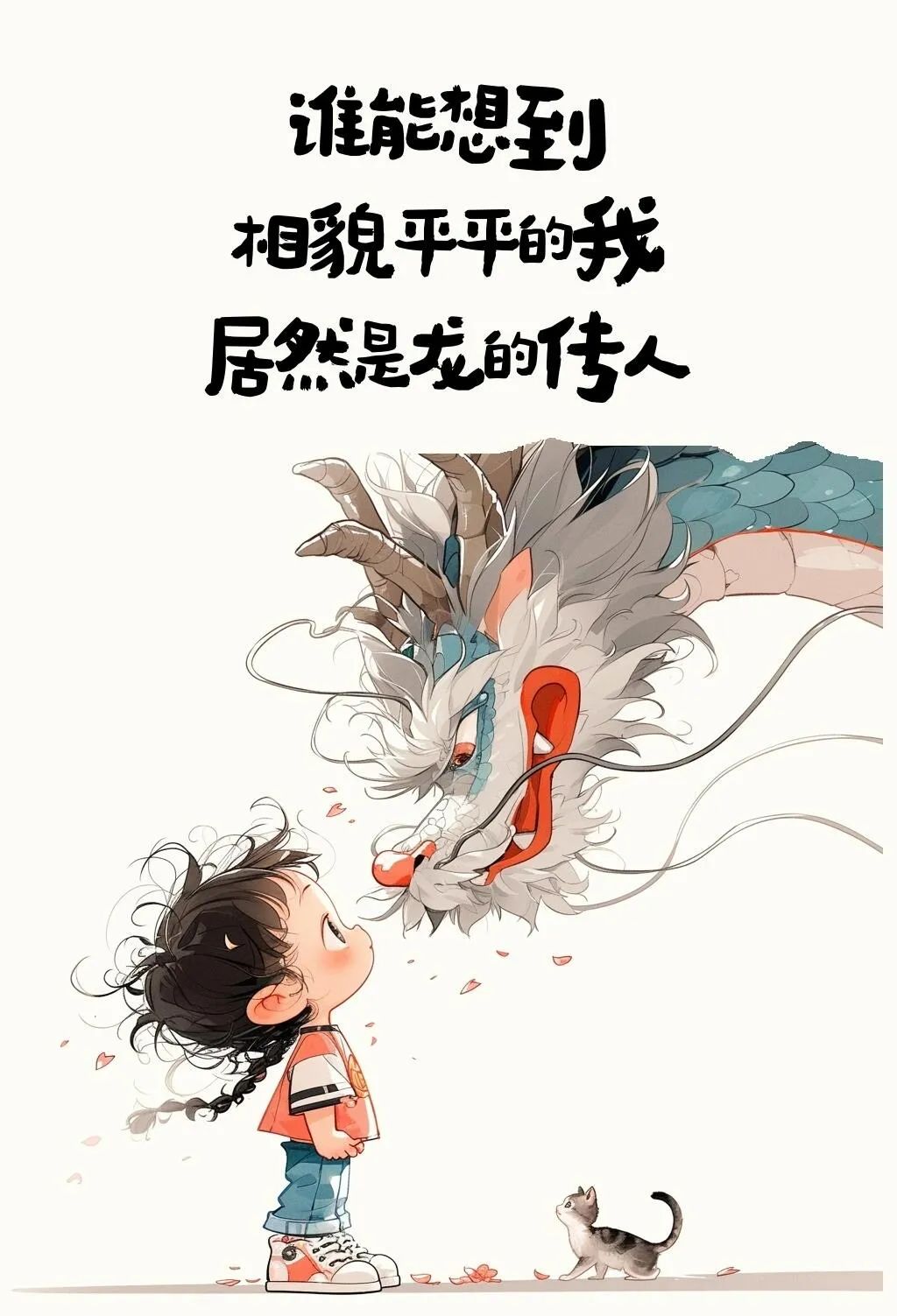 龙的传人 小女孩 搞笑文案 发朋友圈 治愈-Ai玩表情-51052.com