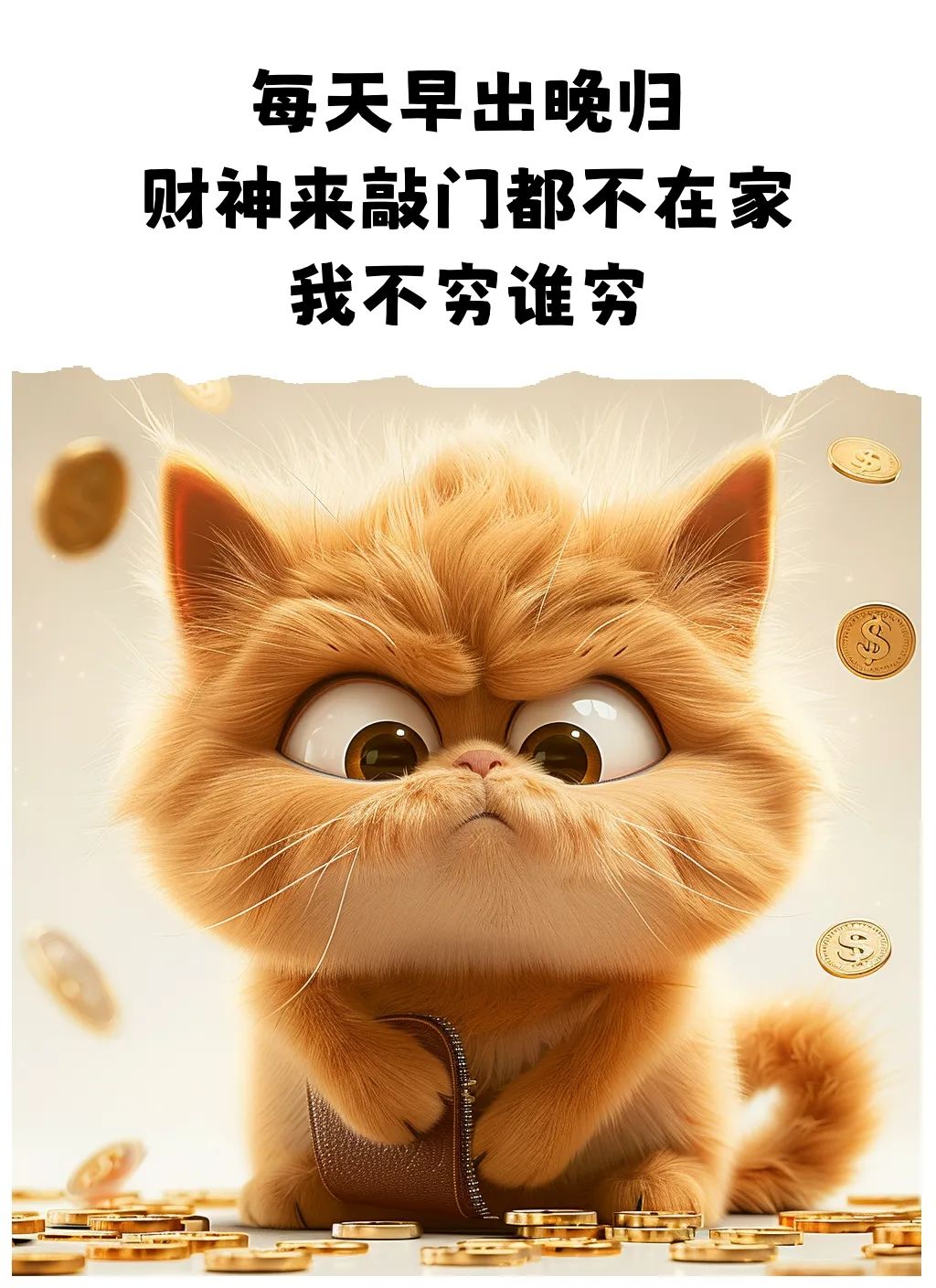 我不穷谁穷 加菲猫 开心 解压 搞笑文案-Ai玩表情-51052.com