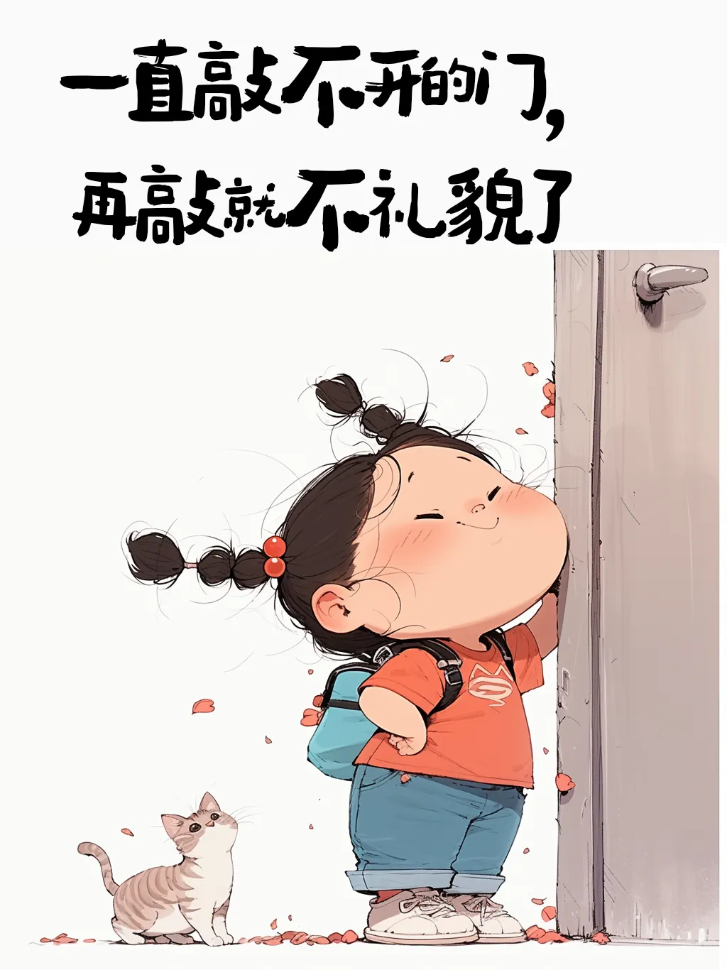 一直敲不开的门就算了 小女孩 释怀 治愈 文案-Ai玩表情-51052.com