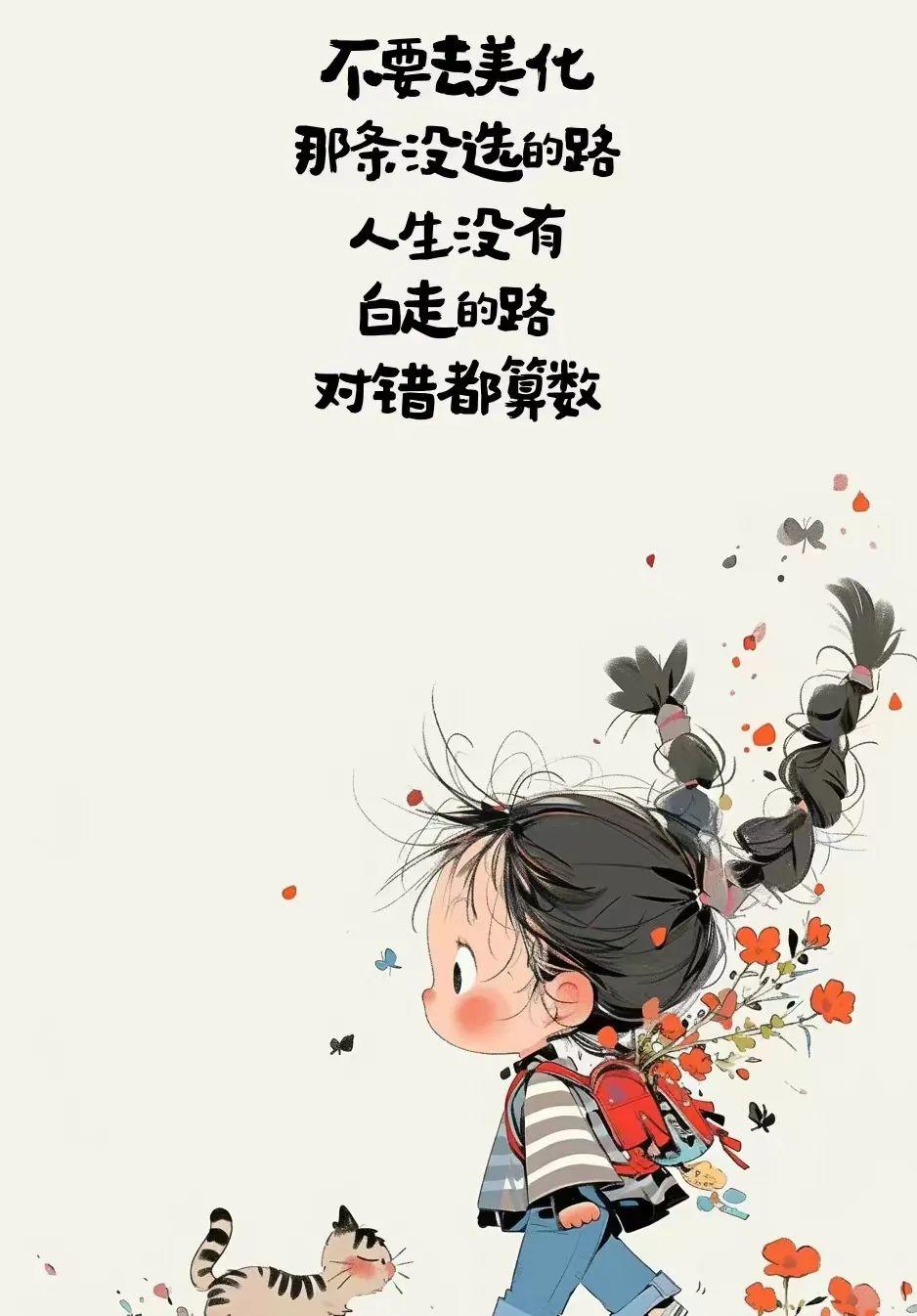 不要美化那条没选的路 小女孩 别回头 别抱怨 治愈文案-Ai玩表情-51052.com